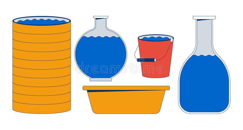 Various Water Containers 2D Cartoon Objects Set Stock Vector ...