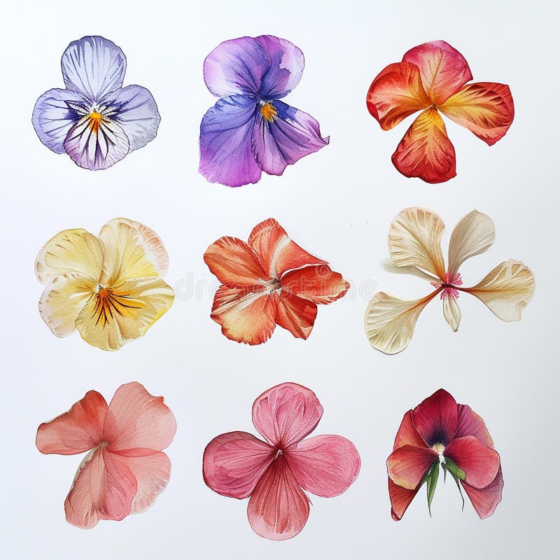 Various Watercolour Flower Petals Top Down Stock Photo - Image of ...