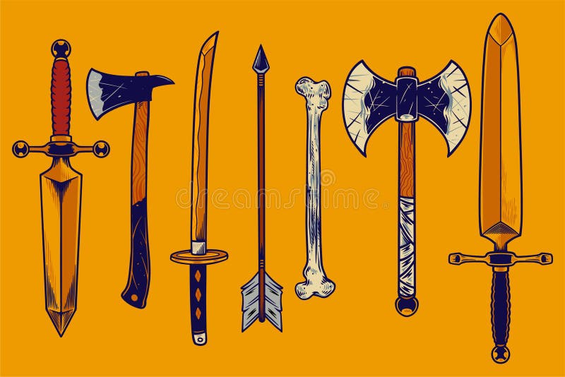 Various Weapon Vector Illustration Set Cartoon Style Stock Vector ...