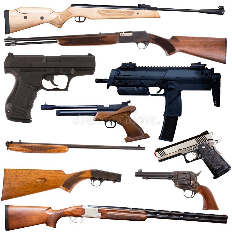 Weapons of Various Calibers on White Background Stock Image - Image of ...