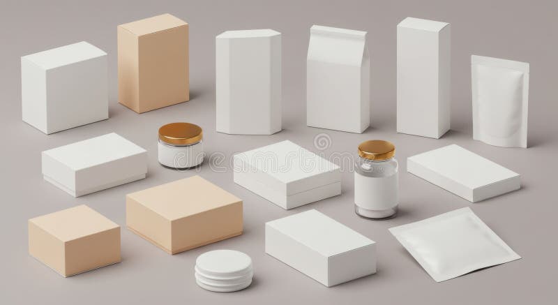 Various White and Beige Packaging Boxes and Containers Mockup Stock ...