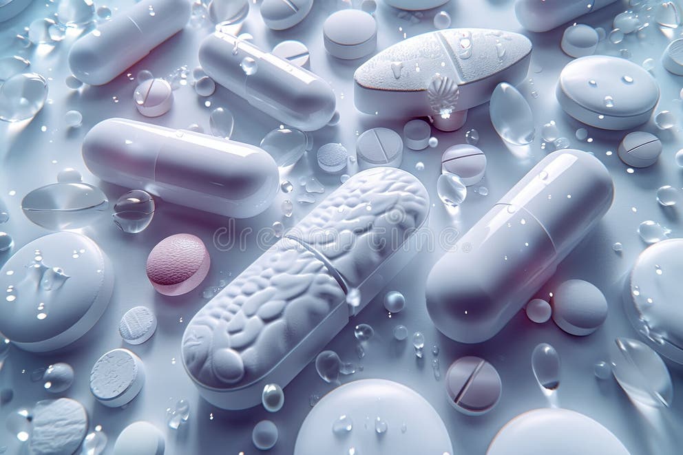 Various White Pills and Tablets on White Ground, in the Style of ...
