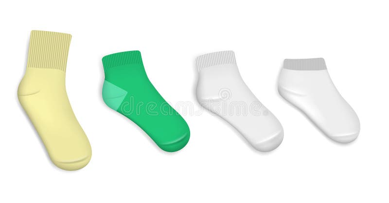 Various White Socks Foot Wear Mockup Isolated 3D Illustration. Stock ...