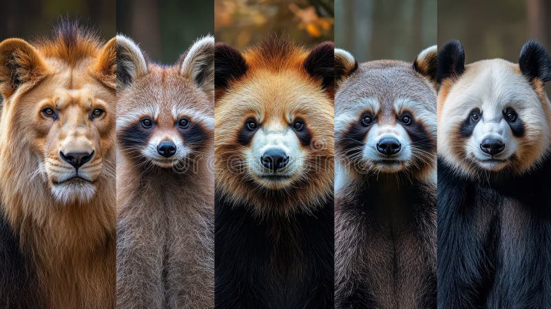 Group of Wild Animals Staring at Camera in Dramatic Lighting. Wildlife ...