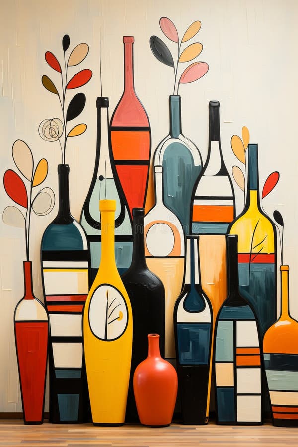 Various Wine Bottles, Abstract Art. Beautiful Illustration Picture ...