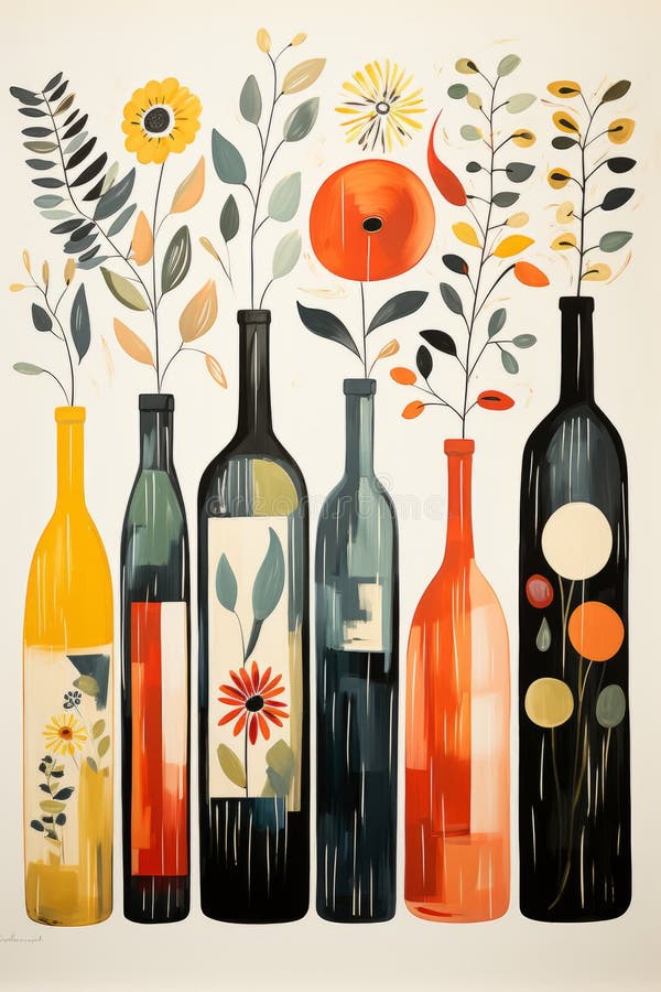 Various Wine Bottles, Abstract Art. Beautiful Illustration Picture ...