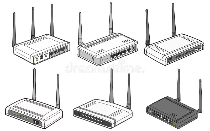 Various Wireless Routers in a Graphic Illustration Stock Vector ...