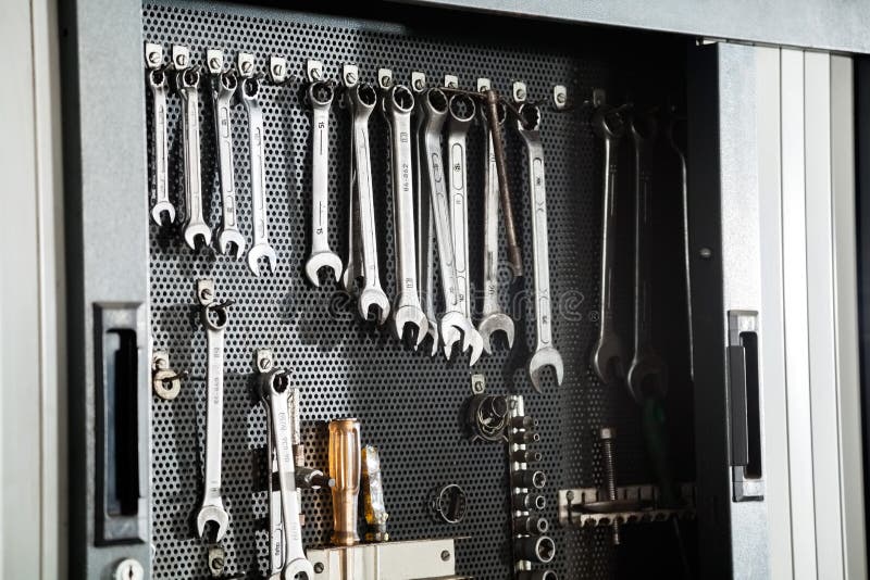 Various Work Tools at Repair Shop Stock Photo - Image of service ...