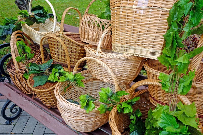 Various Woven Wooden Basket Stock Image - Image of braided ...