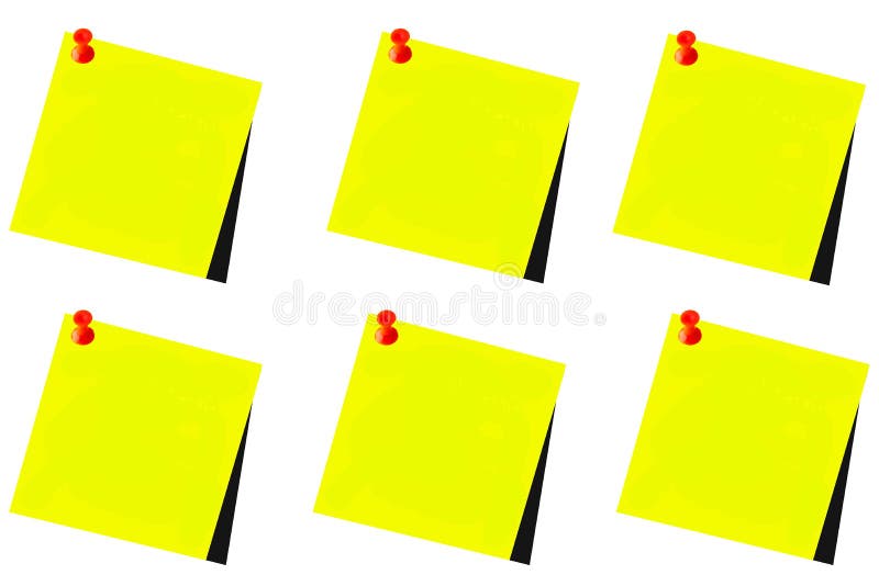 Various Yellow Post it with Red Thumbtack and White Background Stock ...
