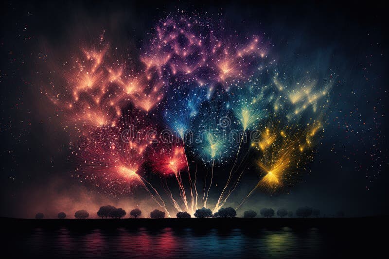 Variously Colored Fireworks Display in the Night Sky Stock Illustration ...