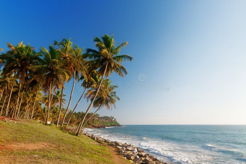Varkala beach at sunset stock image. Image of tourism - 56207459