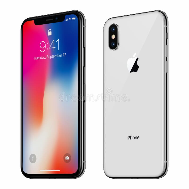 White Rotated Apple IPhone X with IOS 11 Lockscreen Front Side and Back ...