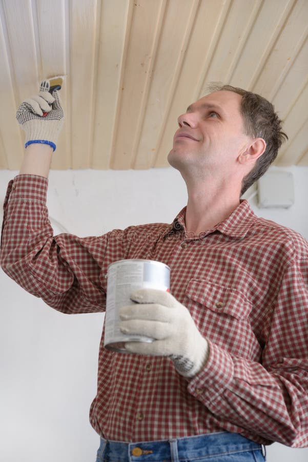 Varnishing a Wooden Ceiling Stock Image - Image of brush, indoors: 32887769