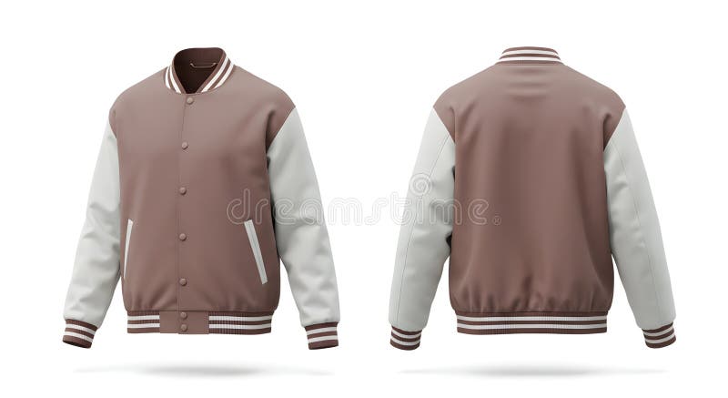 Varsity Jacket Mockup Brown and White Front and Back View Stock Photo ...