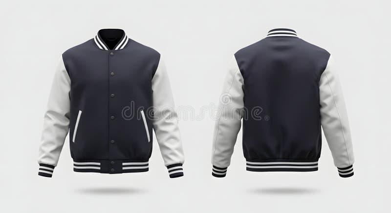 Varsity Jacket Mockup Front and Back Views on White Background Stock ...