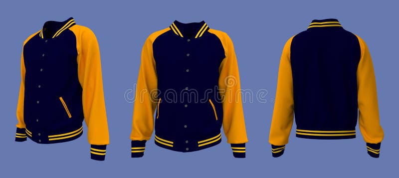 Varsity Jacket Mockup in Front, Side and Back Views Stock Illustration ...