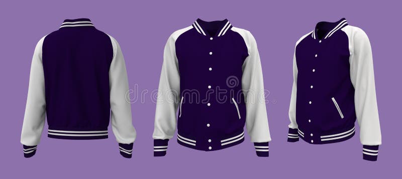 Varsity Jacket Mockup in Front, Side and Back Views Stock Illustration ...