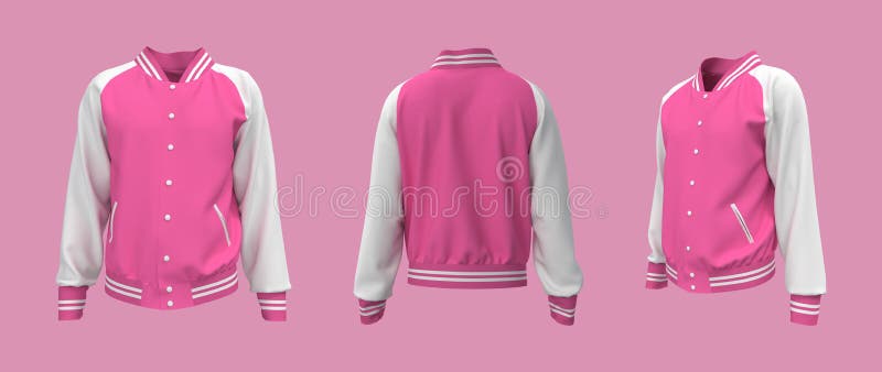 Varsity Jacket Mockup in Front, Side and Back Views Stock Illustration ...