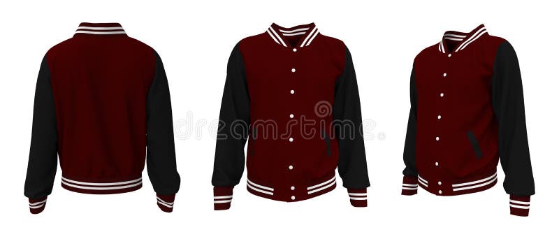 Varsity Jacket Mockup in Front, Side and Back Views. 3d Illustration ...