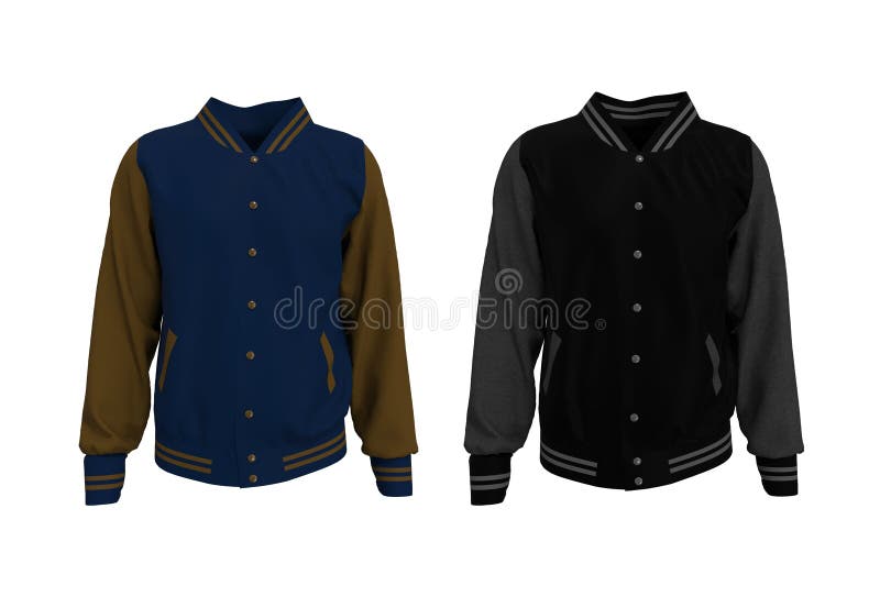 Varsity Jacket Mockup in Front, Side and Back Views. 3d Illustration ...