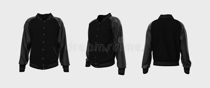 Varsity Jacket Mockup in Front, Side and Back Views. 3d Illustration ...