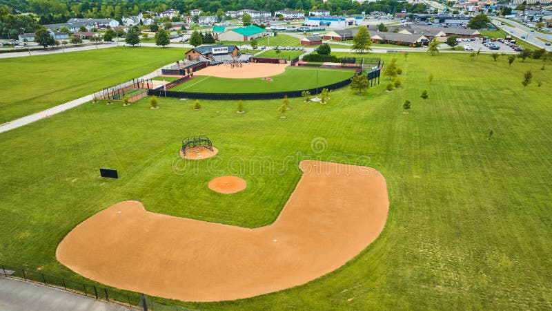 Varsity Softball Complex Aerial with Practice Field and Distant ...