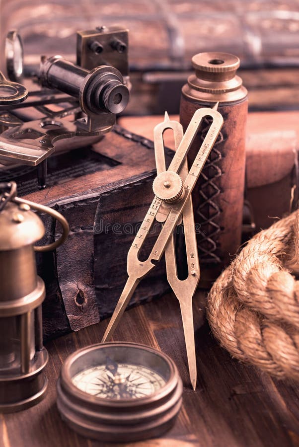 Vintage Nautical Accessories Left Stock Photo - Image of instrument ...