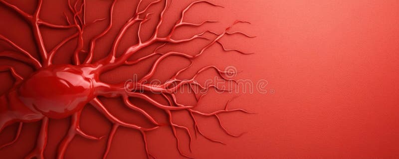 Red Neuron on Red Background with Intricate Branching Connections Stock ...