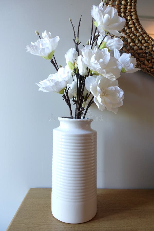 Vase of Artificial Flowers on Side Table Stock Image - Image of ...
