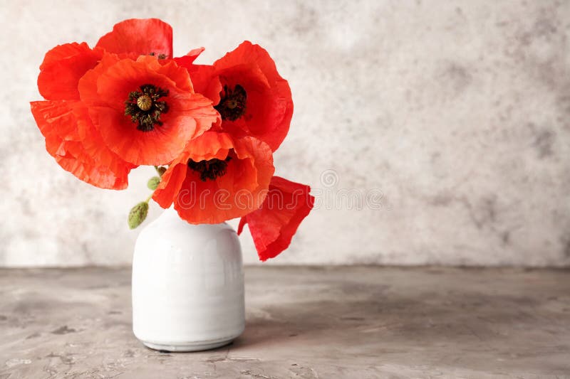 Vase with Beautiful Red Poppy Flowers on Table Stock Image - Image of ...