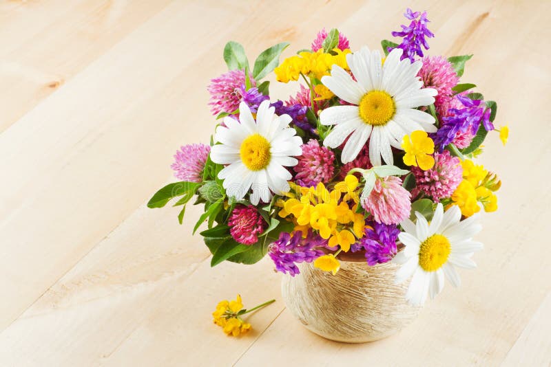 Vase with Bouquet of Flowers and Healing Herbs Stock Photo - Image of ...