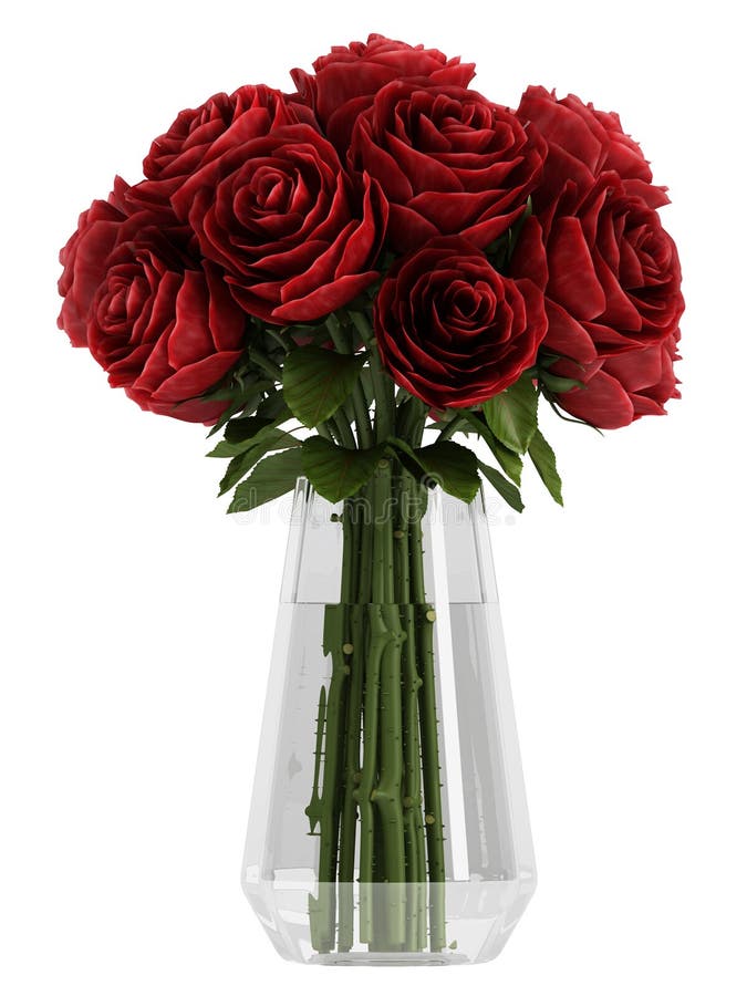 Vase of Deep Burgundy Red Roses Stock Illustration - Illustration of ...