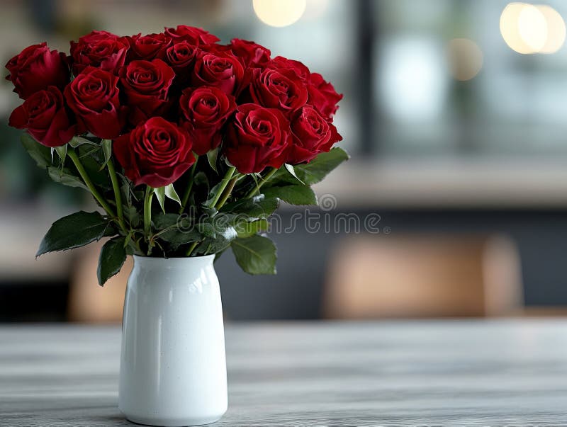 A Vase Filled with Red Roses Sitting on a Table Stock Photo - Image of ...
