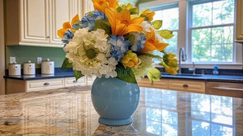 Vase of Flowers on Kitchen Countertop. Generative AI Stock Photo ...