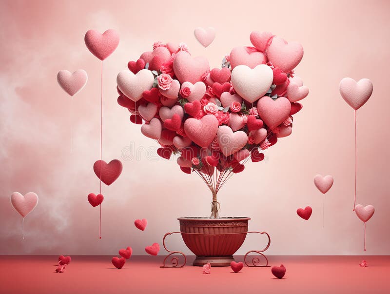 Vase with Heart-shaped Balloon Tree. Valentine S Day Concept Stock ...
