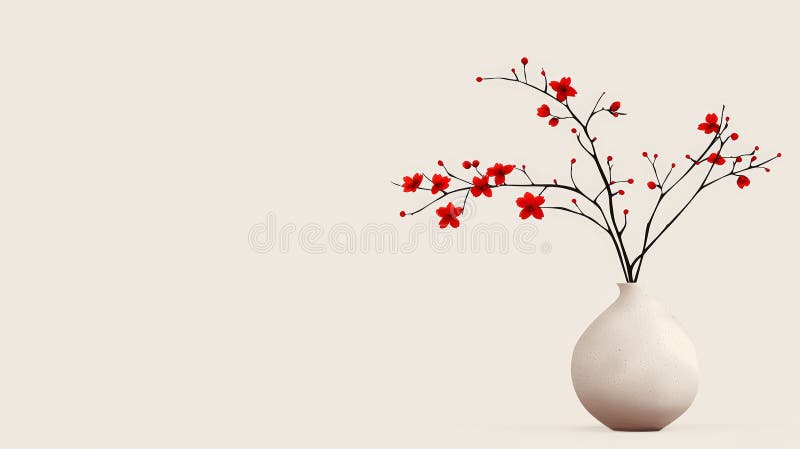 Vase with Red Flowers on Simple Background Minimalist Design Stock ...