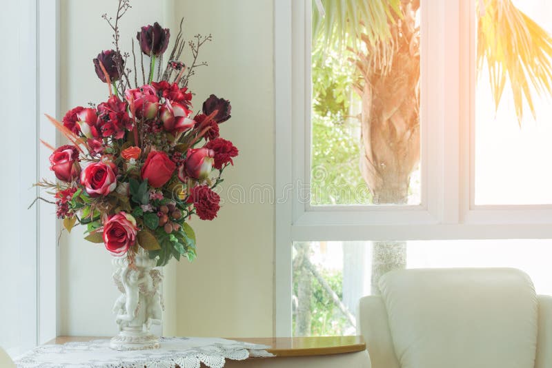 Vase of Red Rose in Living Room Stock Image - Image of sofa, elegant ...
