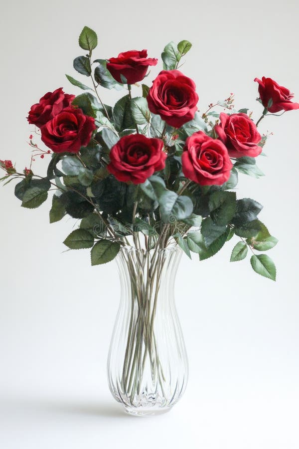 Vase of Red Roses stock photo. Image of containers, stems - 359820300