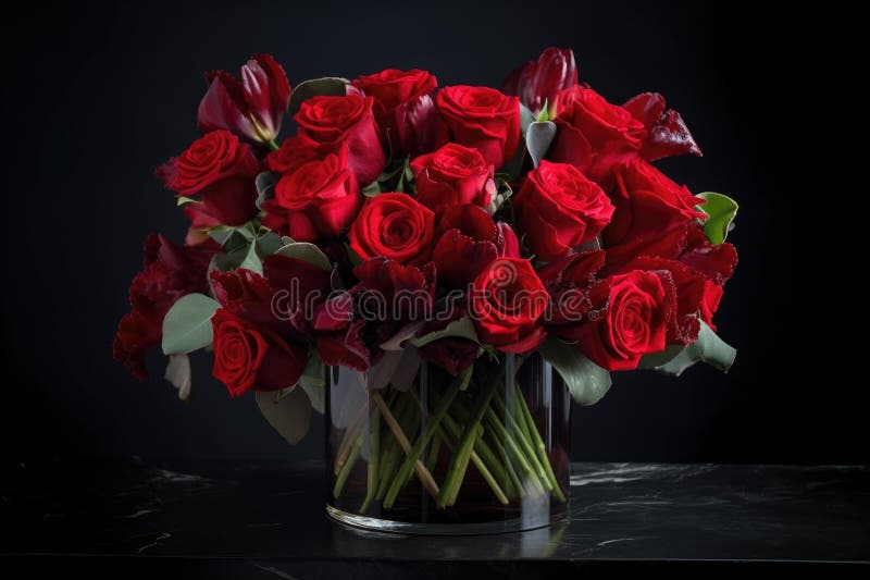 A Vase of Red Roses Arranged in an Artful and Unique Way Stock ...