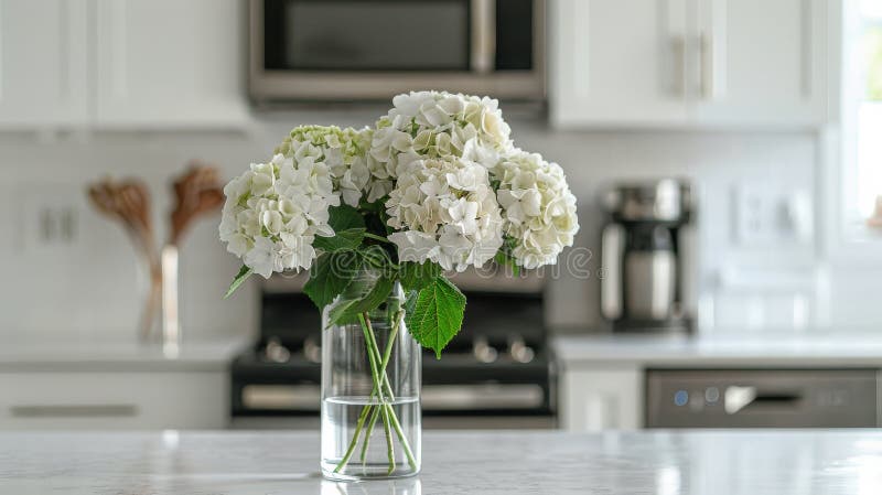 Vase with White Flowers on Counter Stock Image - Image of vase, simple ...