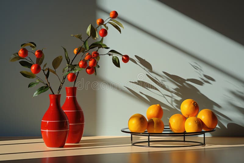 Vases and Fruits with Shadow Stock Illustration - Illustration of ...