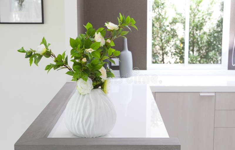 Vases and Plant on Countertop Stock Photo - Image of residential, life ...