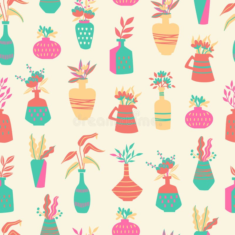 Vases Seamless Background. Hand Drawn Vector Illustration Stock Vector ...