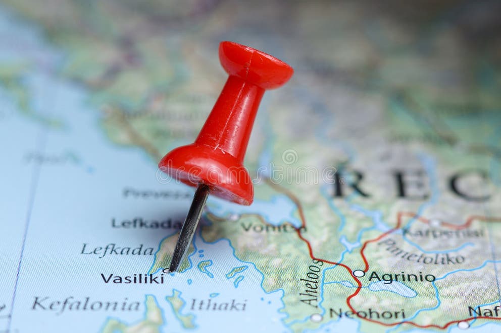 Vasiliki, Greece Pin on Map Stock Image - Image of paper, guide: 372544297