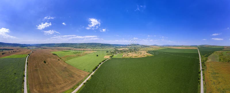 Vast Panorama View from Drone To the Countryside Roads and Fields Stock ...