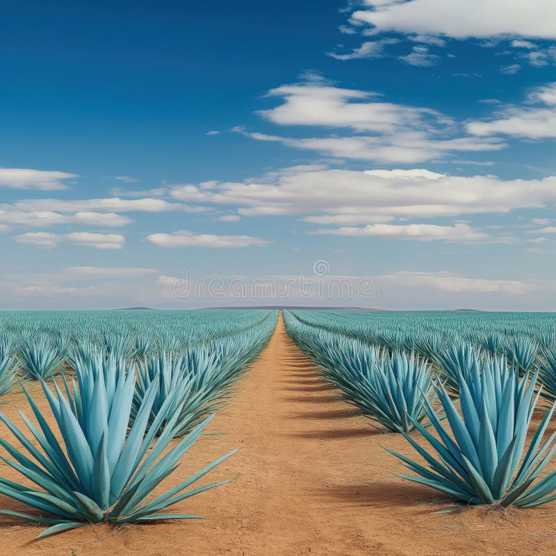 Vast Agave Field Stretches Under Vibrant Blue Sky Dotted with Scattered ...