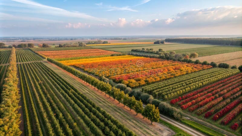 A Vast Agricultural Landscape Featuring Neatly Arranged Orchards ...