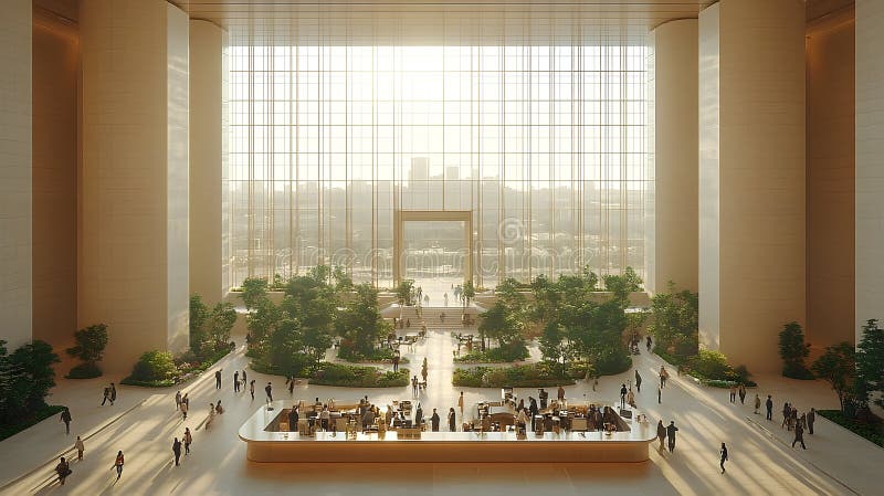 Sunlit Atrium Interior stock illustration. Illustration of structure ...