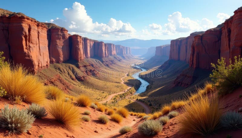Vast, Arid Landscape; Dramatic Canyon, Diverse Flora, Plants, Red ...